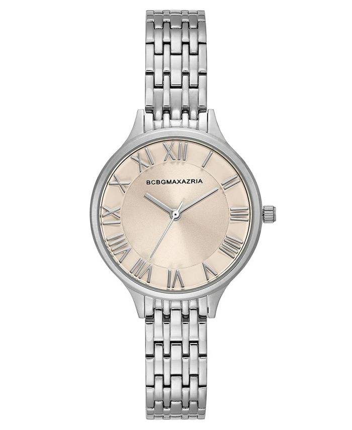 BCBGMAXAZRIA Ladies 3 Hands Slim Silver-Tone Stainless Steel Band Watch ...