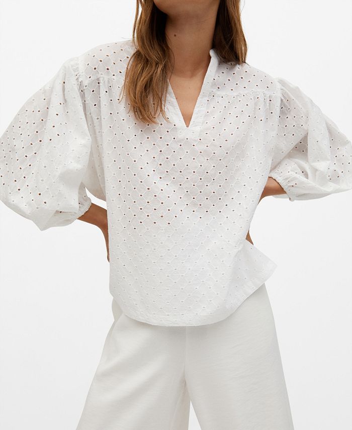 MANGO Openwork Cotton Blouse - Macy's