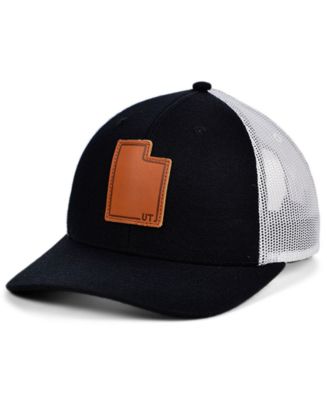 Local Crowns UTAH Black White Leather State Patch Curved Trucker Cap ...