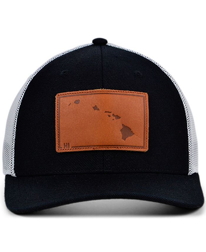 Lids Local Crowns Hawaii Black White Leather State Patch Curved Trucker ...