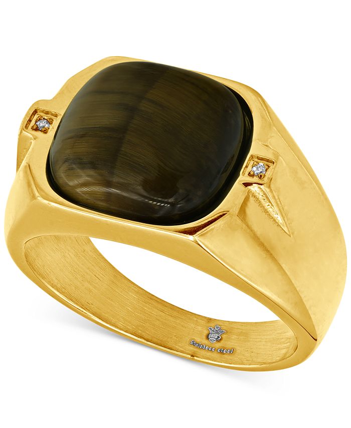 Blackjack Men's Tiger's Eye & Cubic Zirconia Ring in Yellow Ion-Plated ...