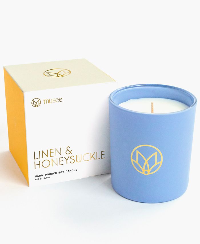 Musee Linen & Honeysuckle Hand-Poured Soy Candle, 8.8-oz. - Macy's