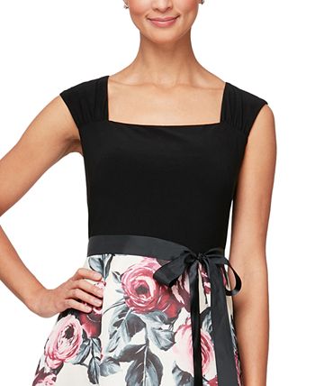 SL Fashions Square-Neck Printed-Skirt Gown - Macy's