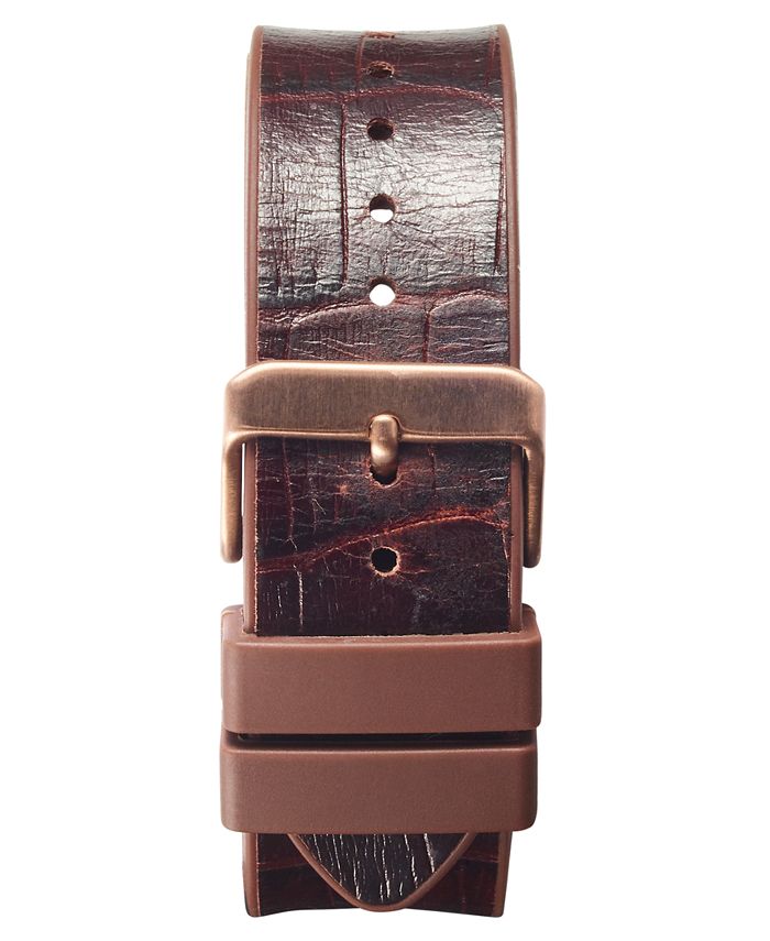 GUESS Men's Multi-Function Rose Gold-Tone Brown Leather Silicone Strap ...