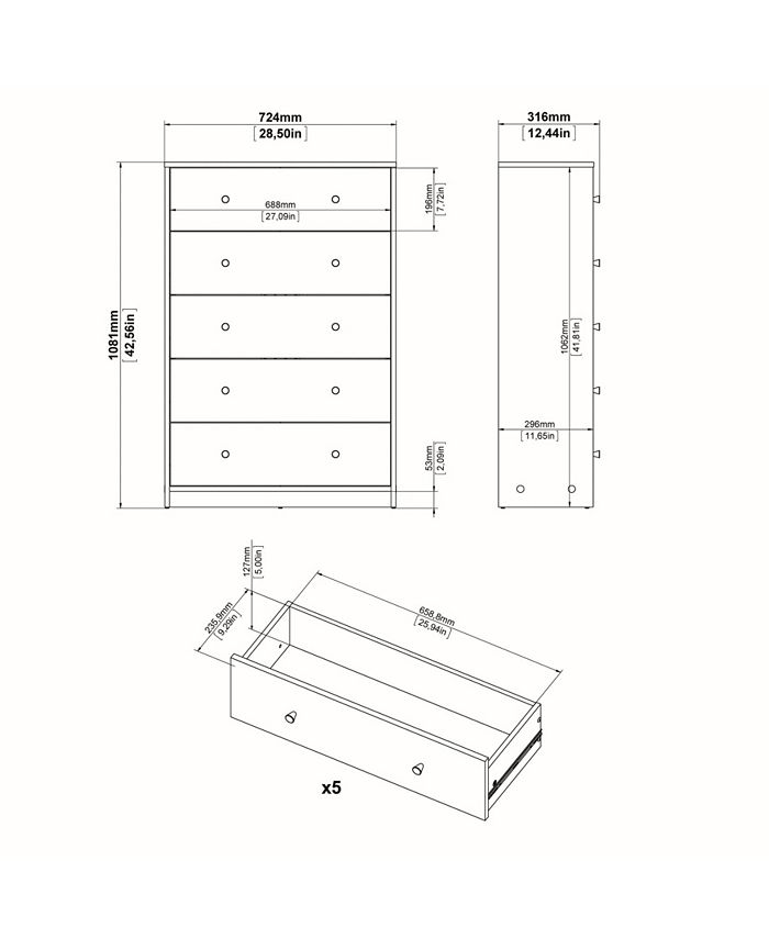 Tvilum Portland 5 Drawer Chest - Macy's