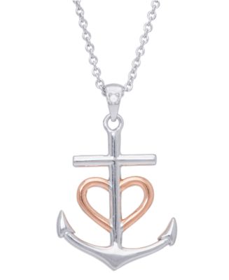 Diamond Accent Heart Anchor Pendant 18" Necklace in Silver Plate - Macy's