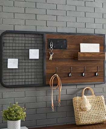 Walker Edison Metal and Wood Wall Organizer with Hooks - Macy's