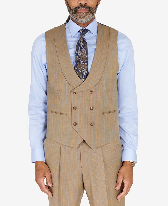 Tayion Collection Men's Classic-Fit Taupe with Teal Stripe Suit ...