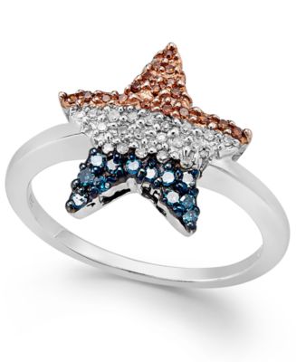 Diamond Flag Star Ring in Sterling Silver (1/4 ct. t.w.) - Macy's