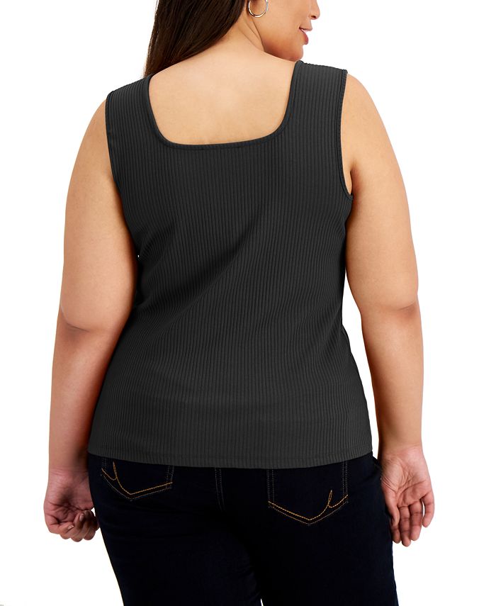 INC International Concepts Plus Size Square-Neck Ribbed Tank, Created ...