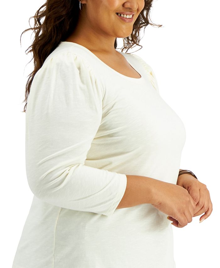 Style & Co Plus Size Cotton Puff-Shoulder Top, Created for Macy's ...