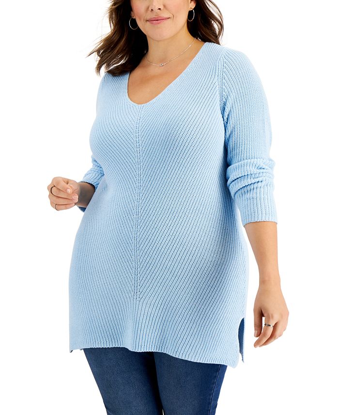 Style & Co Plus Size Cotton Marled V-Neck Tunic Sweater, Created for ...