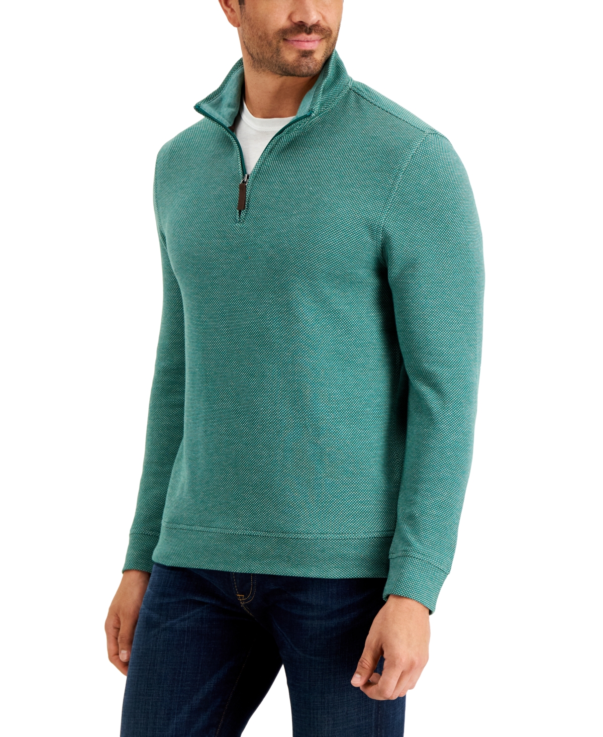 Click here for Club Room Mens Birdseye Quarter-Zip Pullover  Crea... prices