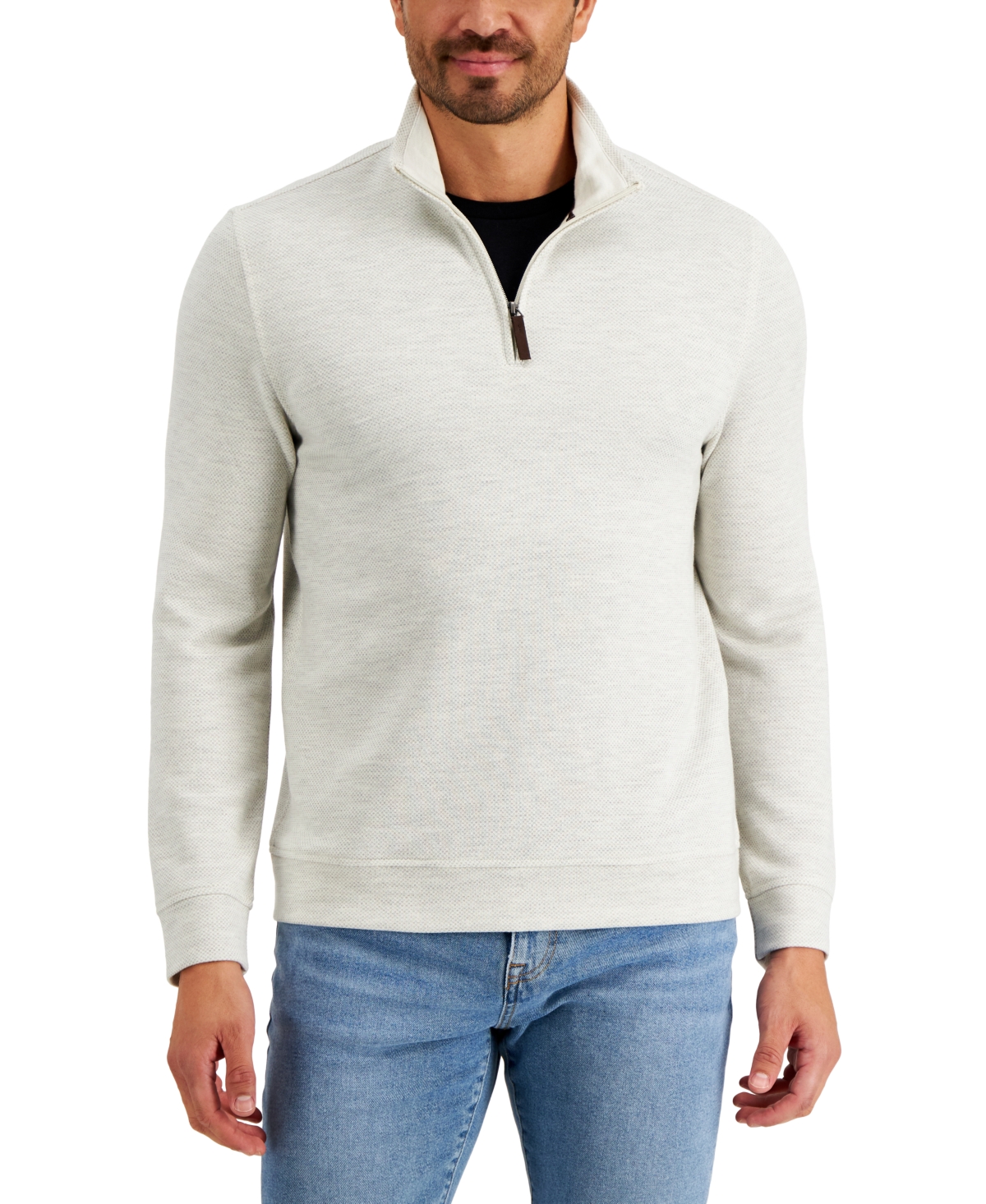 Click here for Club Room Mens Birdseye Quarter-Zip Pullover  Crea... prices