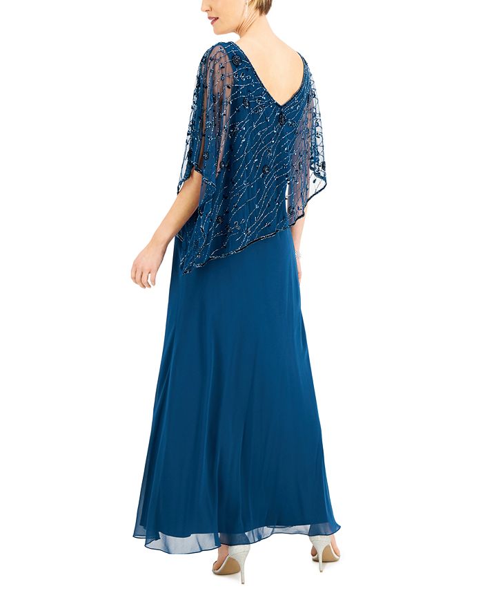 J Kara Beaded Overlay Gown - Macy's