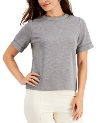 Alfani Petite Metallic-Trim Scuba T-Shirt, Created for Macy's - Macy's