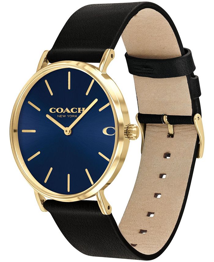 COACH Men's Charles Black Leather Strap Watch 41mm & Reviews - Macy's