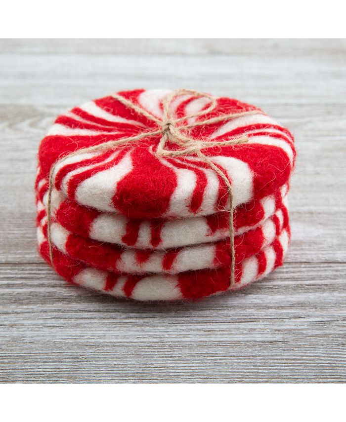 Thirstystone Felted Wool Peppermint Twist Coasters, Set of 4 - Macy's
