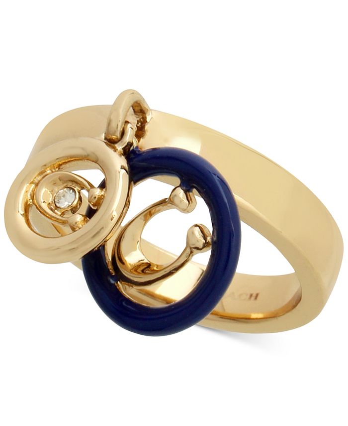 COACH Gold-Tone Signature C Enamel Charm Ring - Macy's
