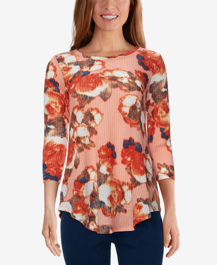 Ruby Rd Plus Size Autumn Rose Printed Waffle Knit Top Macys