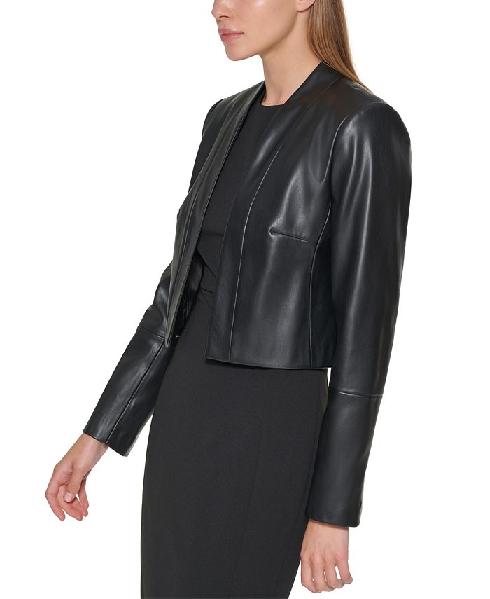 Calvin Klein Faux-Leather Open-Front Cropped Jacket - Macy's