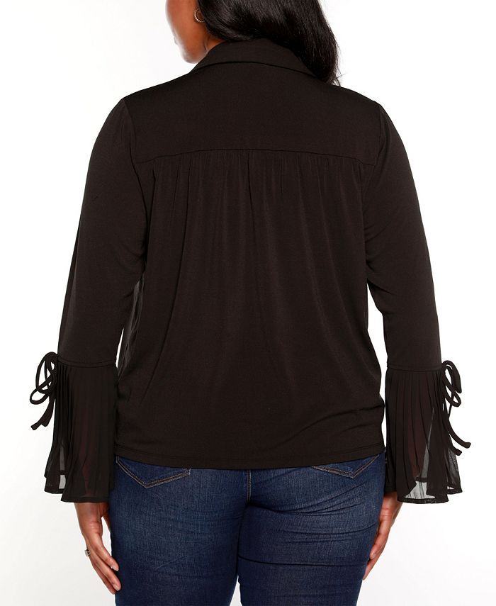 Belldini Black Label Plus Size Bell Sleeve Button Front Blouse - Macy's