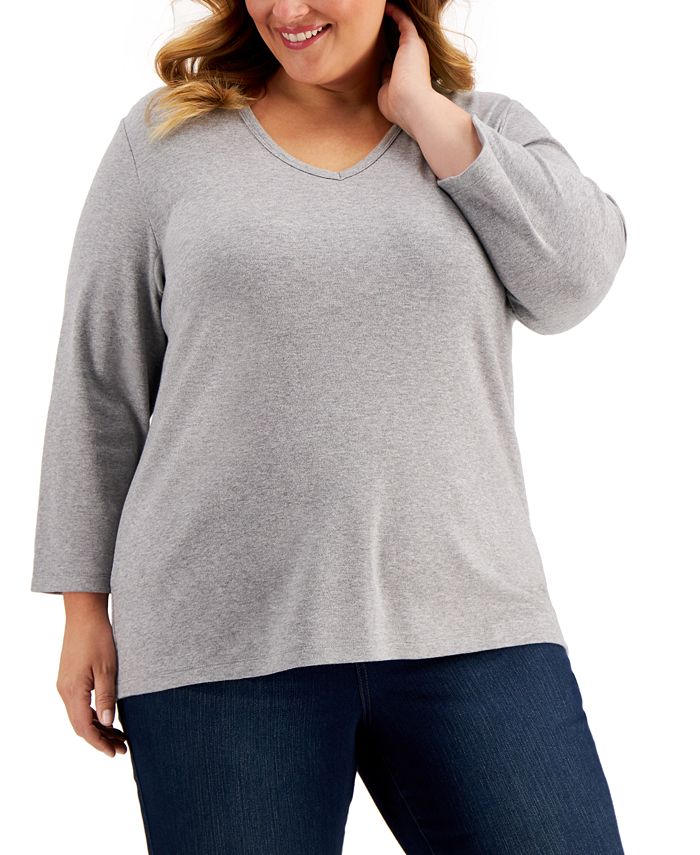 Karen Scott Plus Size 3/4-Sleeve V-Neck Top, Created for Macy's ...
