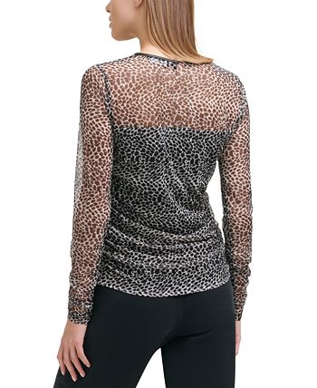 DKNY Printed Mesh Top & Reviews - Tops - Women - Macy's