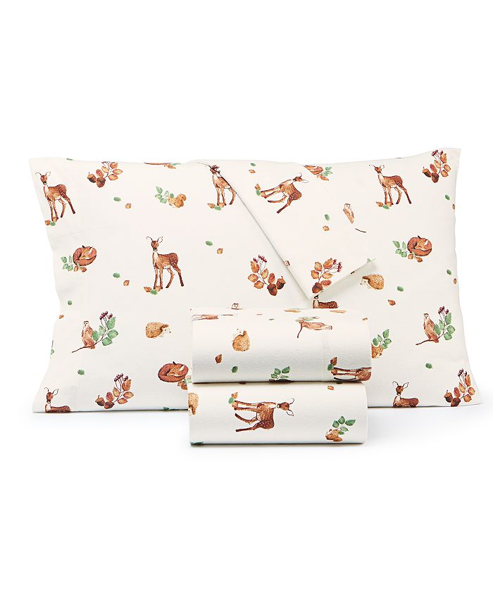 Martha Stewart Collection Printed Cotton Flannel 4 Pc Full Sheet Set