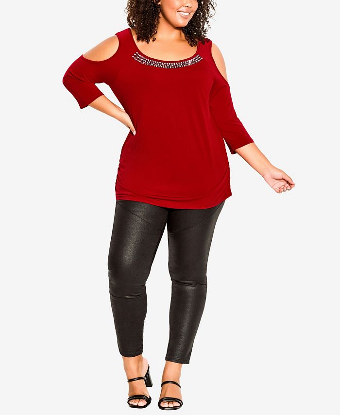 Avenue Plus Size Cold Shoulder Bling Tunic Top - Macy's