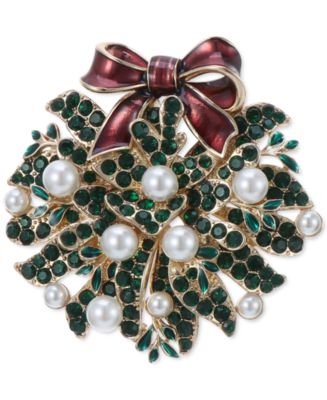 Charter Club Gold-Tone Crystal & Imitation Pearl Wreath Pin, Created ...