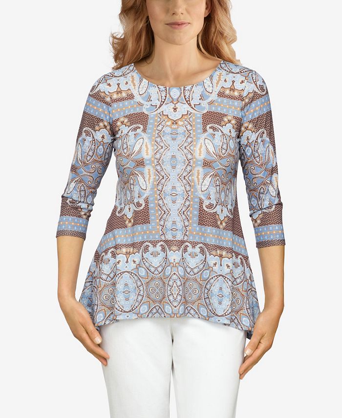 Ruby Rd. Women's Misses Embellished Kaleidoscope Paisley Printed Top ...