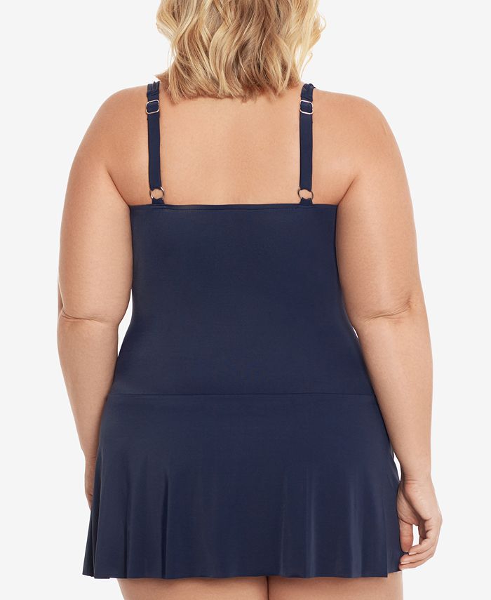 Swim Solutions Plus Size Twist Front Tummy Control Skater Swimdress