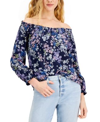 Style & Co Petite Winter Daisy Off-The-Shoulder Top, Created for Macy's ...