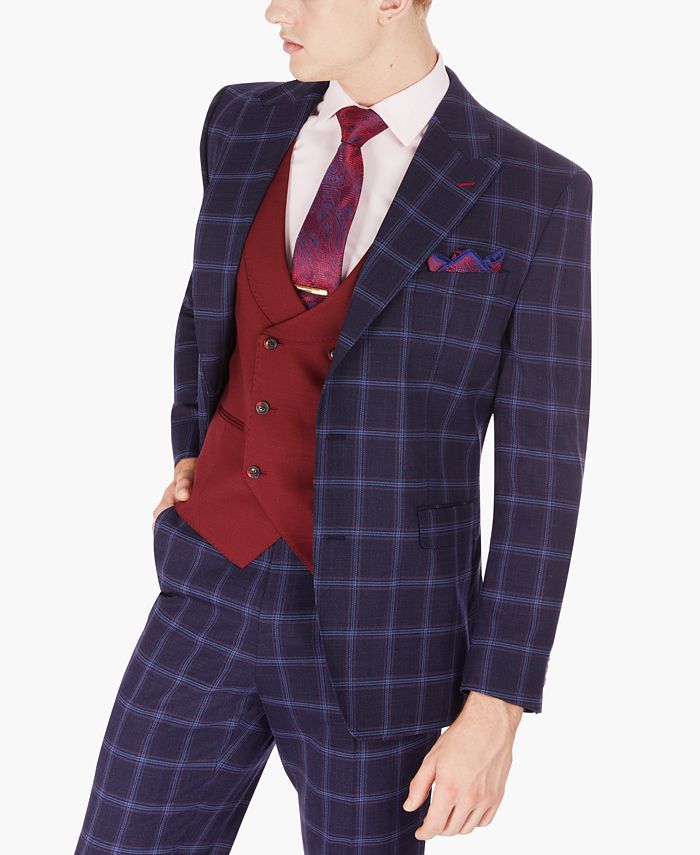 Tayion Collection Men's Classic-Fit Red Suit Separate Vest - Macy's