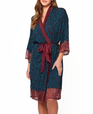 Women's Zebra Patterned Robe with Lace Detail and Removable Waist Tie ...