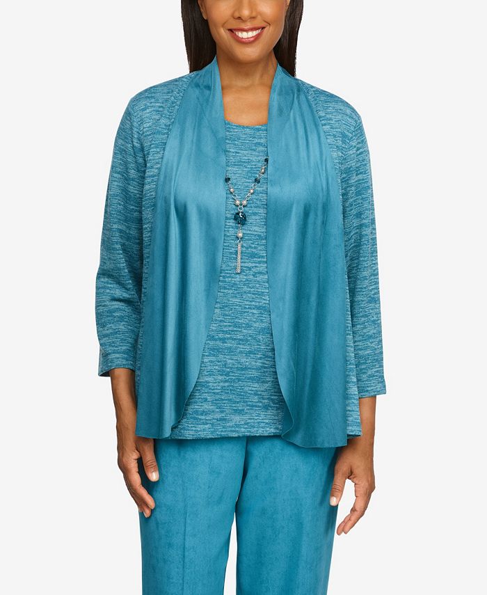 Alfred Dunner Plus Size Alexander Valley Suede Trim Two for One Top ...