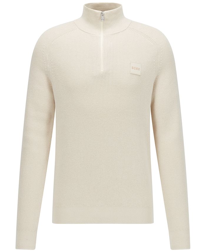 Hugo Boss Men's Cotton-Blend Zip-Neck Sweater - Macy's