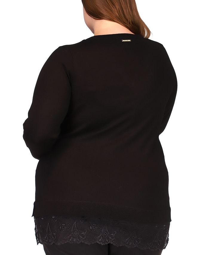 Michael Kors Plus Size Lace-Hem Sweater - Macy's