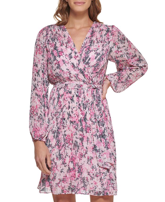 DKNY Printed Faux-Wrap Dress - Macy's