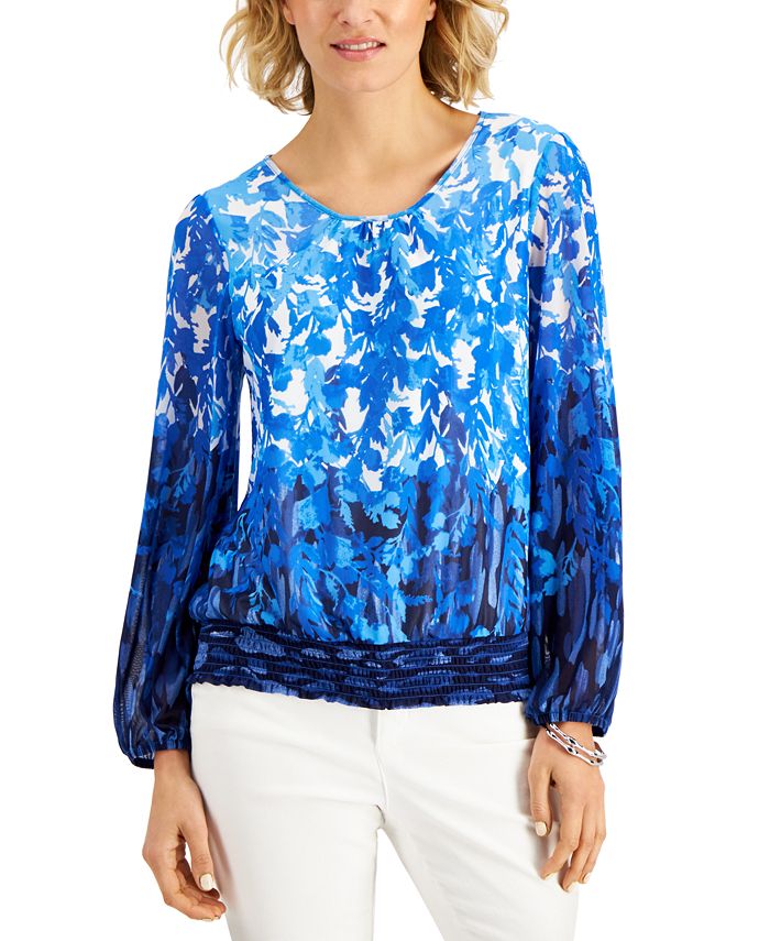 JM Collection Petite Printed Banded-Hem Top, Created for Macy's - Macy's