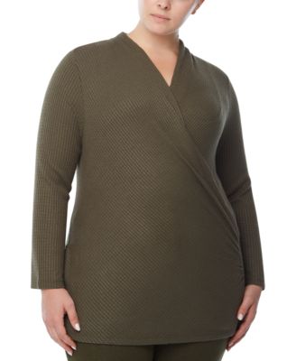 Plus Size Waffle-Knit Faux-Wrap Top
