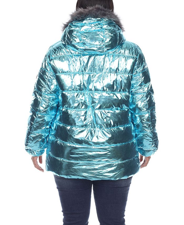 White Mark Plus Size Metallic Puffer Coat with Hoodie - Macy's