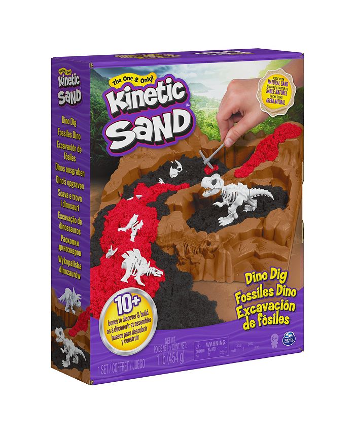 Kinetic Sand Dino Dig Playset with 10 Hidden Dinosaur Bones to Discover ...