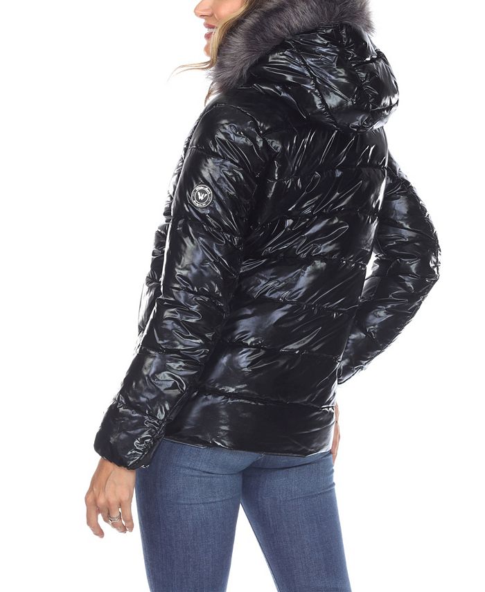 White Mark Women's Metallic Puffer Coat With Hoodie - Macy's