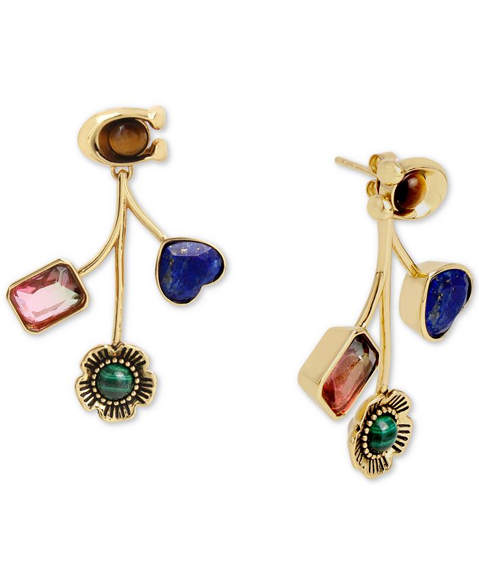 COACH Gold-Tone Mixed Gemstone Charm Front-and-Back Earrings - Macy's
