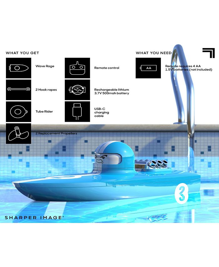 Sharper Image RC Wave Rage, Wireless Rechargeable Bumper Boat with Tow ...