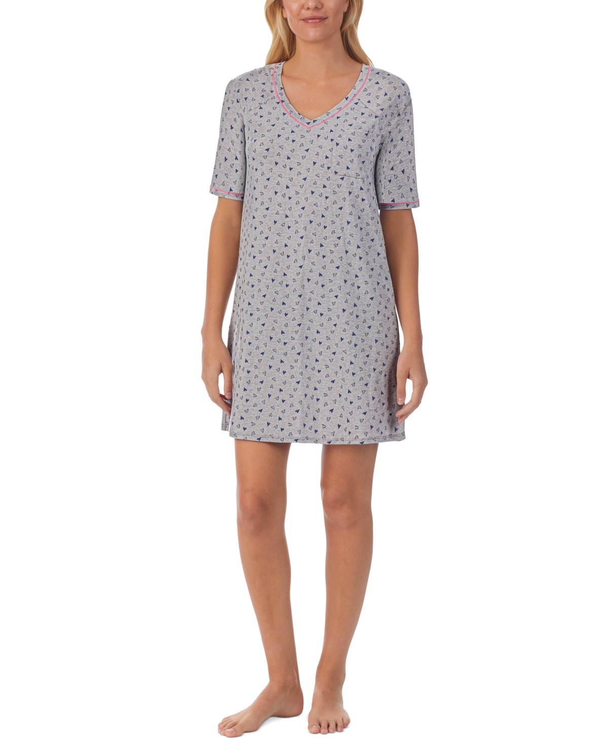Cuddl Duds Elbow-Length Moisture Wicking Sleep T-Shirt - Grey Ditsy
