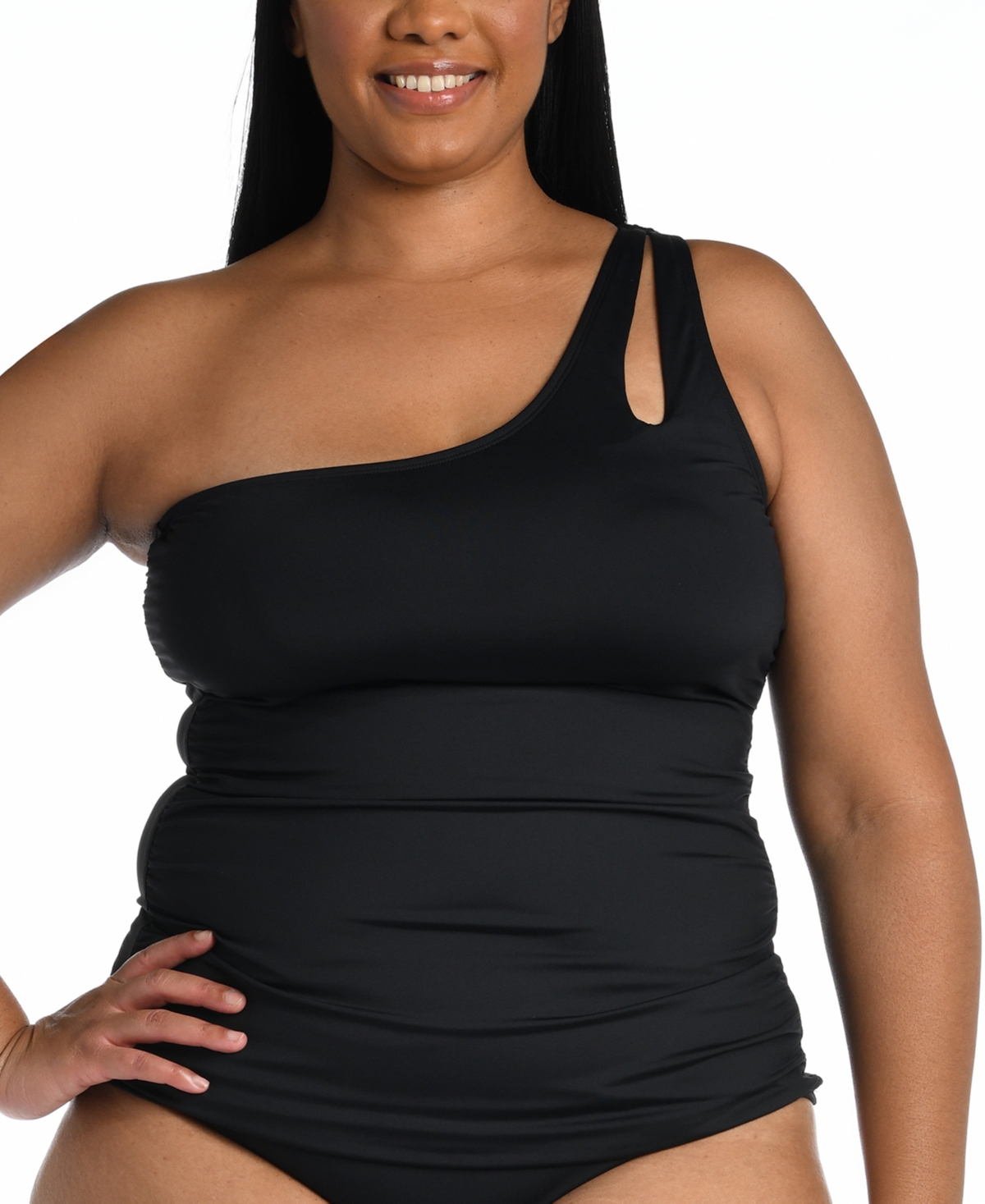 Click here for La Blanca Plus Size Tummy-Control One-Shoulder Tan... prices