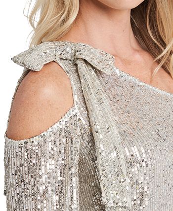 CeCe Women's Long Sleeve Sequin Bow Detail One-Shoulder Top - Macy's